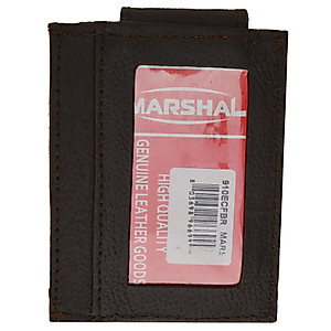 MARSHAL Printed Grain Cow Hide Leather Money Clip with Magnet (Brown)