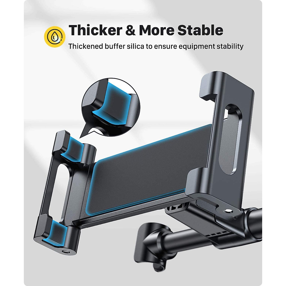 Bakel Portable Electronic Device Mount, Black, Compatible with iPhone, iPad, 6"-10" Tablets, 4.7"-8" Cell Phones, Fits Headrests 5.2in-5.7in Wide, Never Shakes, Hook 2 in 1