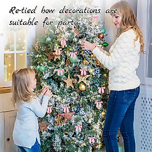 Twist Tie Bows, 50 Pack Pink Satin Bows for Crafts 3.5" Pre-Tied Pink Ribbon Bows Wedding Favors Ribbon Bows for Gift Wrapping Treat Bag Present Craft Bridal Shower Christmas Thanksgiving