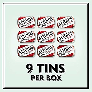 ALTOIDS Small Peppermint Breath Mints Sugar Free Hard Candy Bulk, 0.37 oz Tin (Pack of 9)
