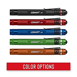COAST® G20 Inspection Beam LED Penlight with Adjustable Pocket Clip and Consistent Edge-To-Edge Brightness, Red, 54 lumens