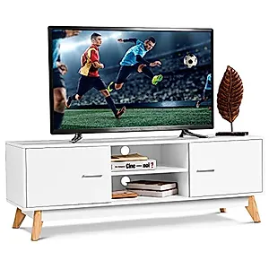 Tangkula TV Stand, Modern White TV stand for 60 Inch TV, with 2 Storage Cabinets & 2 Open Shelves, for Home Living Room Furniture, Wood TV Stand