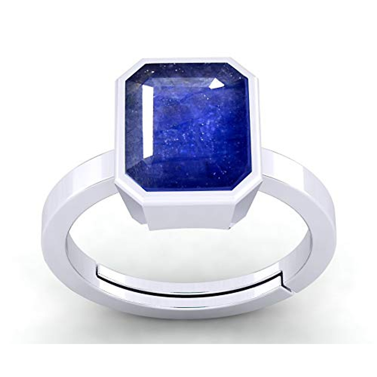 LMDPRAJAPATIS Natural Certified 7.25 Carat Original Unheated Untreatet Blue Sapphire (Neelam) 925 Sterling silver Ring Octagon Shape For Men & Women's