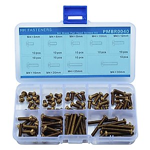 M4 Brass Phillips Pan Head Machine Screws Qty 90-Piece Assortmrnt Set,M4x5 M4x6 M4x8 M4x10 M4x12 M4x16 M4x20 M4x25 M4x30mm