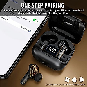 beiwin Wireless Earbuds, 5.3 Bluetooth Stereo Earbuds with Built-in Microphone, Smart Touch Control Wireless Headphones for iPhone/Samsung/iOS/Android