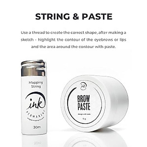 Brow Mapping Kit with White Brow Paste [Large 15g Bottle] White Brow Mapping String [30 m ] and 2 Eyebrow Brush Set for Microblading Supplies, PMU Supplies and Brow Brush Microblading Kit; Brow brush
