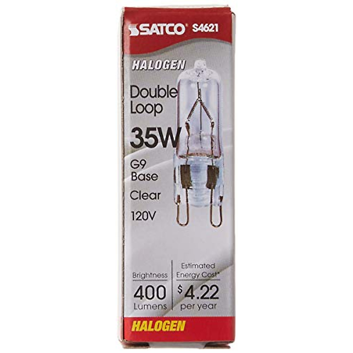 Satco S4621 35 Watt 400 Lumens T4 Halogen G9 Double Loop Base 120 Volt Clear Light Bulb, Dimmable