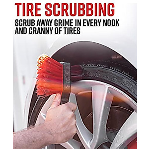 Adam's Double Sided Car Detailing Brush Wheel Brush & Tire Brush for Wheel Cleaning | Soft, Durable Chemical Resistant Bristles Against The Harshest Wheel & Tire Cleaner