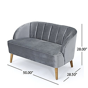 Christopher Knight Home Amaia Modern Velvet Sofa, Pewter / Walnut