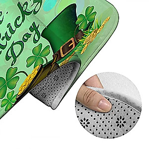 WONDERTIFY St. Patrick S Day Bathroom Antiskid Pad Clover Gold Coins Green Grass 3 Pieces Bathroom Rugs Set, Bath Mat+Contour+Toilet Lid Cover