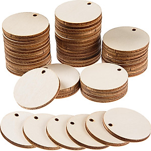 150 Pcs Unfinished Wooden Circles with Holes 2 Inch Wood Rounds Tags Blank Natural Round Wood Discs for Crafts Wooden Circle Cutouts Ornaments for DIY Crafts, Parties, Birthday, Christmas, Home Decor