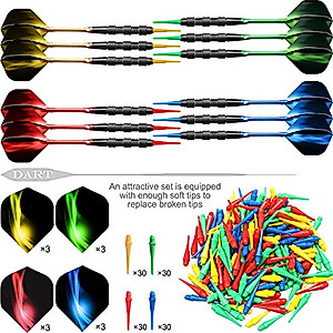 VOOVOO Plastic Tip Dart 18 Gram Soft Tip Dart Set for Electronic Dart Board, 12 Pack Professional Plastic Tip Dart Set with 120 Dart Tip Point 12 Flight 12 Aluminum Shafts
