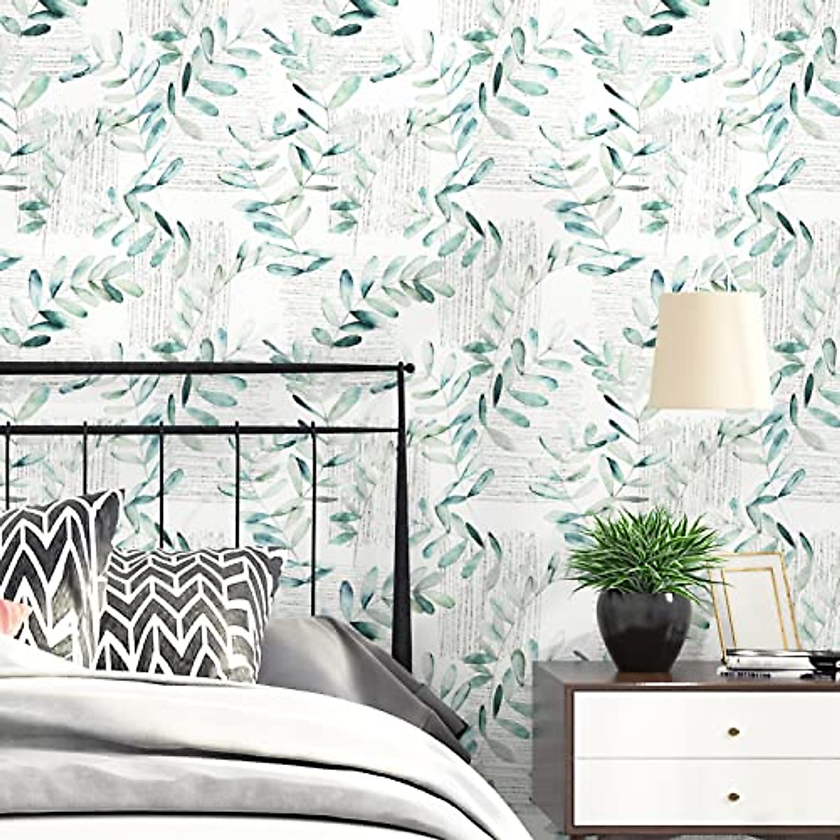 STICKEEP Blue Leaf Floral Peel and Stick Wallpaper Modern Floral Contact Paper Self Adhesive Geometric Leaf Wallpaper for Bedroom Walls Bathroom Laundry Room Cabinets Removable Wallpaper 24"x118"