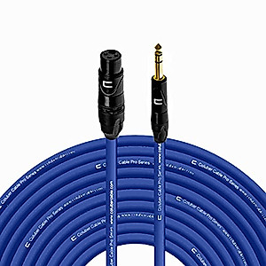 Balanced XLR Cable Female to 1/4" TRS Male - 100 Feet Blue - Pro 3-Pin Microphone Connector for Powered Speakers, Audio Interface or Mixer for Live Performance & Recording