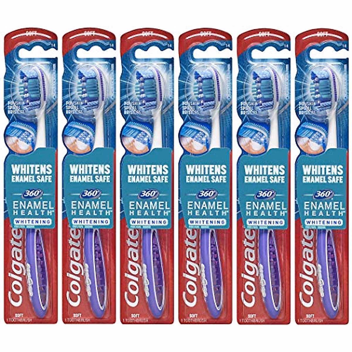Colgate 360° Enamel Health Whitening Toothbrush, Soft (6 Pack)