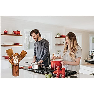 Wooden Utensils for Cooking, 7pcs Natural Acacia Wood kitchen utensils set with Holder For Cooking Utensil set Wooden Spoons Spurtle Spatula For Cooing Non-Stick Pan