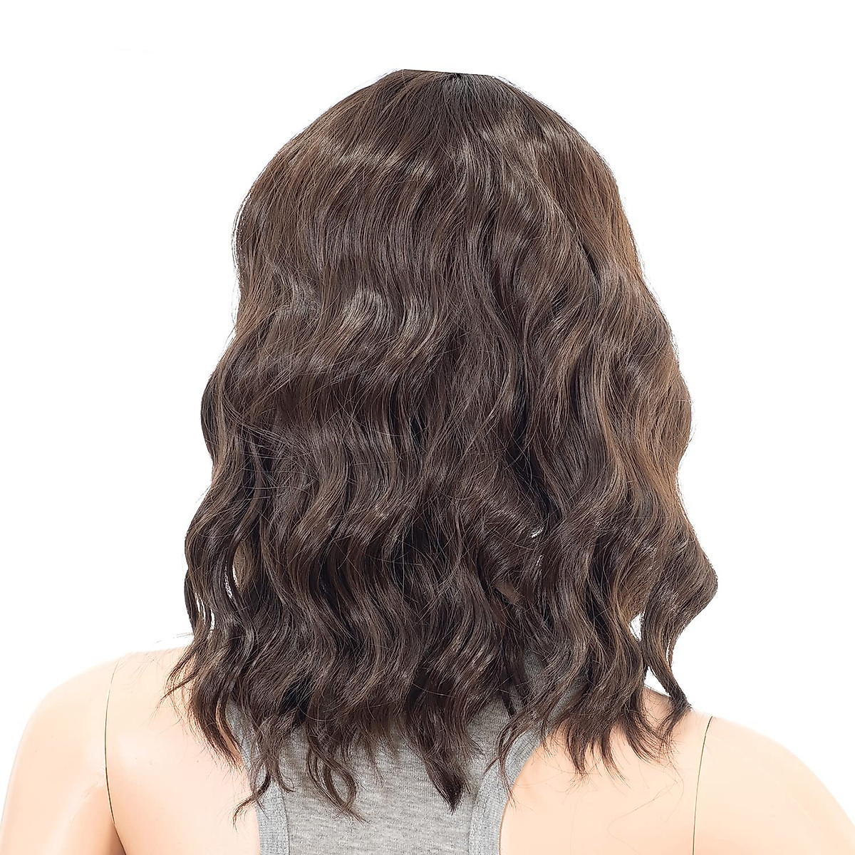 SWACC 15 Inch Short Curly Wavy Hair Wig Medium Length Synthetic Colorful Cosplay Daily Party Wig for Women with Wig Cap (Dark Brown)