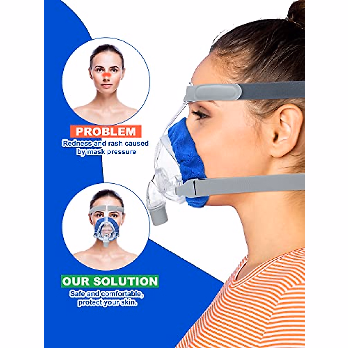 24 Pack Mask Liners Full Face Reusable Soft Mask Covers Reduce Air Leaks and Blisters Washable Cushion Covers Compatible with Most Full Face Masks (Blue)