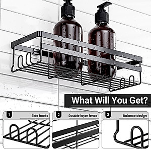 WOWBOX Shower Caddy Shelf Organizer, 3 Pack Adhesive Black Bathroom Accessories, Save Space with Hooks & Soap Box, Toiletries Organization And Storage Stainless No Drilling Shower Shelves