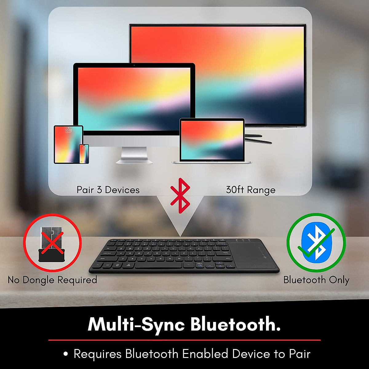 Macally Bluetooth Keyboard with Touchpad for Easy Media Control - Perfect TV Wireless Keyboard with Trackpad for Samsung LG HTPC Mac - Small - Smart TV Keyboard