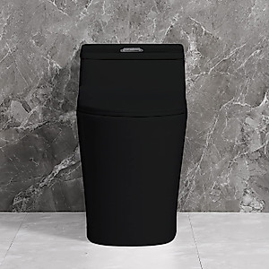 SouNor Matte Black One Piece Toilet Dual Flush 1/1.5 GPF Elongated U Shaped 17.3" Tall Bowl Comfortable For Seniors Elderly Modern 12" rough-in (SN1080B)