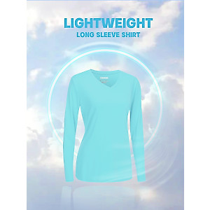 TACVASEN Workout Shirts for Women UPF 50+ Running Shirts Womens Dry Fit Fishing Hiking Shirts Long Sleeve Rash Guard T-Shirt Lake Blue