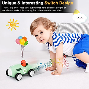 FVLFIL 4PCS Toy Car Electric Music Set, OYN Food Grade ABS Material Car, Plane, Train, Submarine Vehicle Four-Piece, Gift Specially Designed for Children and Babies (More Than 12 Months)………