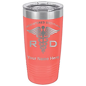 LaserGram 20oz Vacuum Insulated Tumbler Mug, RD Registered Dietitian, Personalized Engraving Included (Coral)