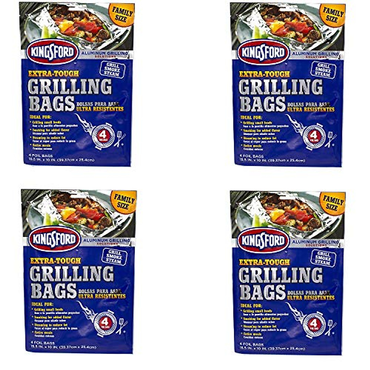 Kingsford Extra Tough Aluminum Grill Bags, for Locking in Flavors & Easy Grill Clean Up, Recyclable & Disposable, 15.5" x 10", Pack of 4 (4)
