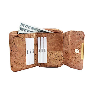LINALUCCA Cork Wallet – Bifold Women’s Mini Purse – Zippered Coin Purse and 6 Card Holders - Luxurious Design – Eco-Friendly Vegan Leather – Lightweight and Durable – Super Chic Design