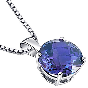 PEORA Created Alexandrite Pendant for Women 14K White Gold, Color-Changing Classic Solitaire, 2.35 Carats Round Shape 8mm, AAA Grade