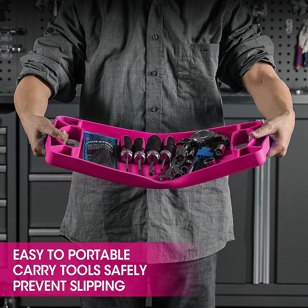 DuraTech Flexible Tool Tray, Silicone Tool Holder for Mechanics Storage, Heat and Chemical Resistant Tool Organizer for Automotive, Industry and Household(3pack Pink)