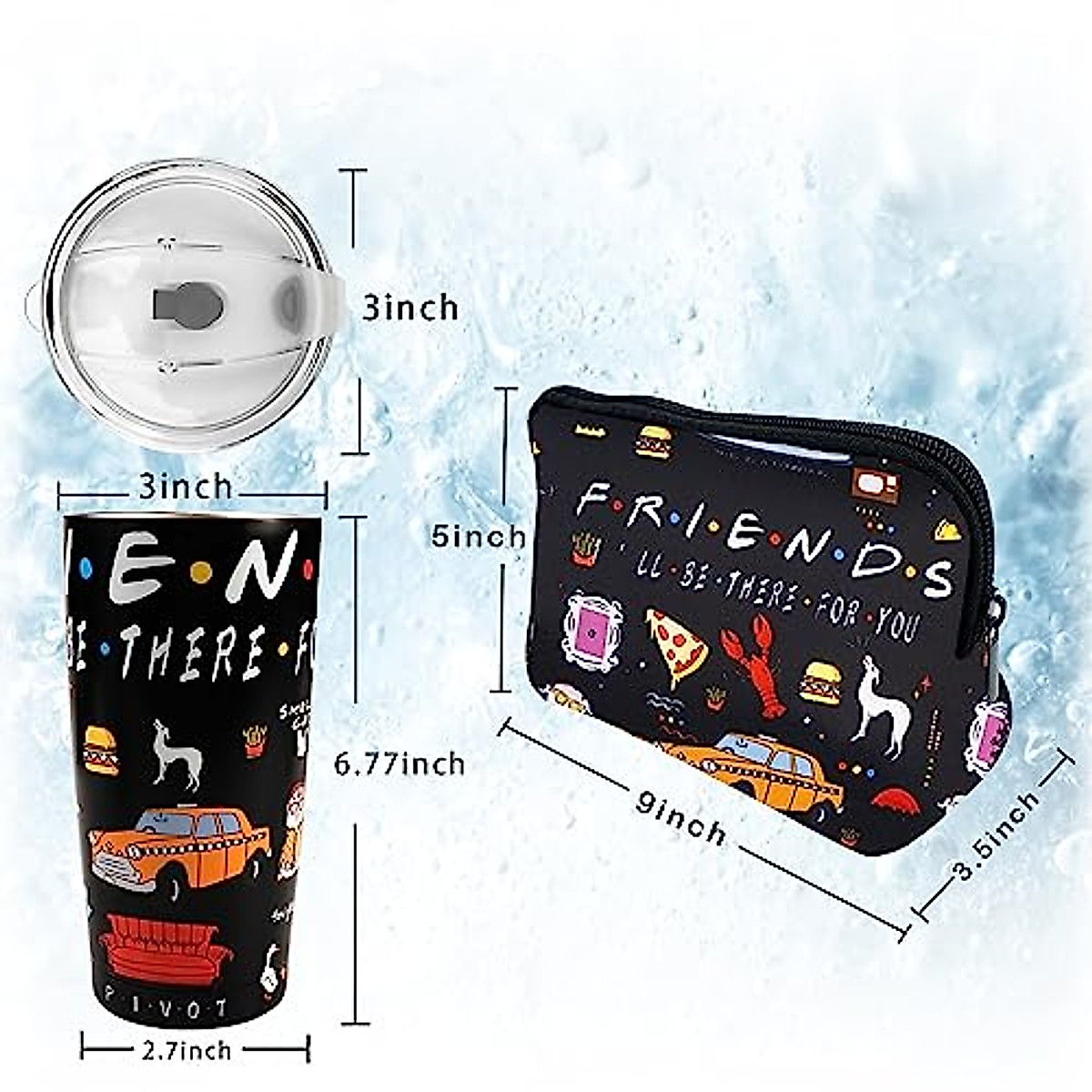 4Pack Friends TV Show Merchandise,Friends 30oz Stainless Steel Tumbler with Lids,Friends Makeup Bag,Friends TV Show Gifts,Friends Inspired Gifts for Fans,Gifts for Her,Wife,Mom, Coworkers,Sister,Aunt