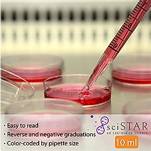 SciStar 10mL Disposable Polystyrene Serological Pipettes, Individually Wrapped, Sterile, Standard Length, Laboratory Grade (Case of 200)