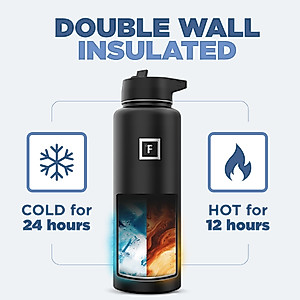 IRON °FLASK Sports Water Bottle - 40 Oz, 3 Lids (Straw Lid), Leak Proof, Vacuum Insulated Stainless Steel, Double Walled, Thermo Mug, Metal Canteen