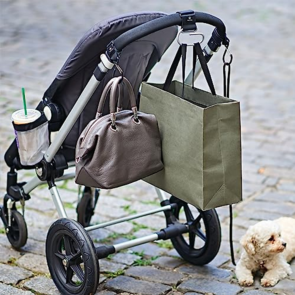 Think King Jumbo Swirly Hook for Strollers/Walkers, Brushed Aluminum/Black