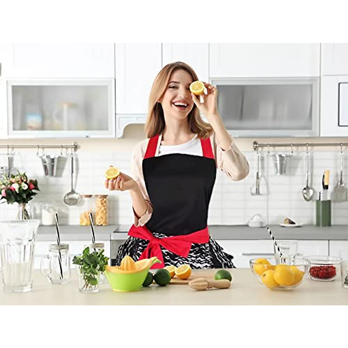 Floosum Black Lace Flirty Apron with Pocket, Fun Retro Sexy Cooking Pinup Aprons for Women Girls