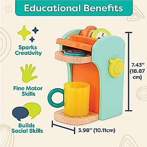 B. toys- Café au Play- Pretend Play Wooden Coffee Maker for Kids- Wooden Coffee Machine Set – 10 Pretend Play Accessories – Kitchen Play Set – 2 Years +