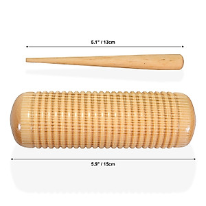 SPLENDIDMODE Guiro Wood Percussion Instrument - Pine Training Musical Tone Block Rasp with Wood Scraper - Complete with Set of 2 Durable Green Egg Shaker Maracas