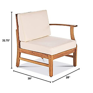 Christopher Knight Home Perla Outdoor Acacia Wood Sofa Set with Water Resistant Cushions, 7-Pcs Set, Teak Finish / Cream