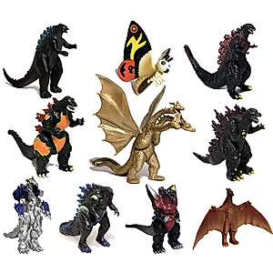 TwCare Set of 10 Godzilla Toys, Movable Joint Action Figures, King of The Monsters vs Kong Mini Dinosaur Mothra Imago Burning Heisei Mecha Ghidorah Playsets Kids Birthday Cake Toppers Pack