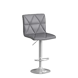 Leader Accessories Bar Stool, Hydraulic Square Back Diagonal Line Adjustable Bar Stools, Set of 2 (Light Grey)