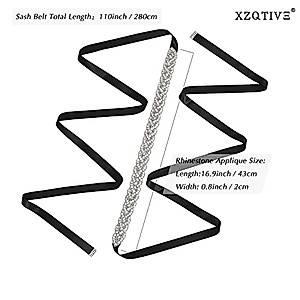 XZQTIVE Bridal Belt Handmade Crystal Rhinestone Braided Wedding Dress Sash Belt For Bridal Gowns, Silver, Black Organza