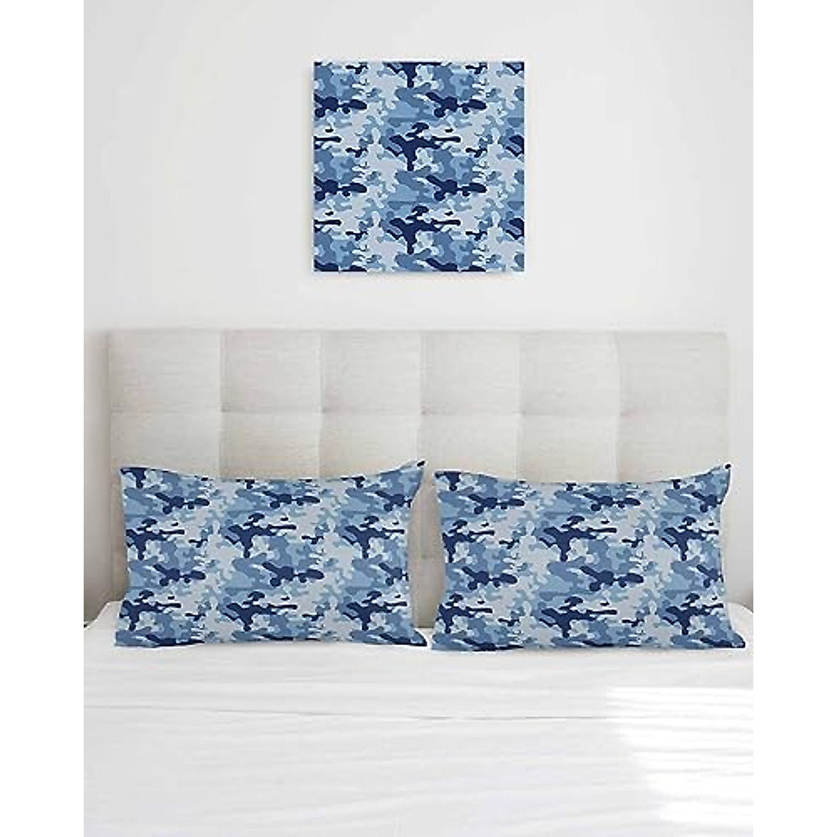 Throw Pillow Covers Set of 2, Lumbar Pillow Case Blue Camouflage Cotton Linen Rectangular Cushion Case Pillowcase for Couch Sofa Living Room Bedroom Decorative, 12 x 20 Inches