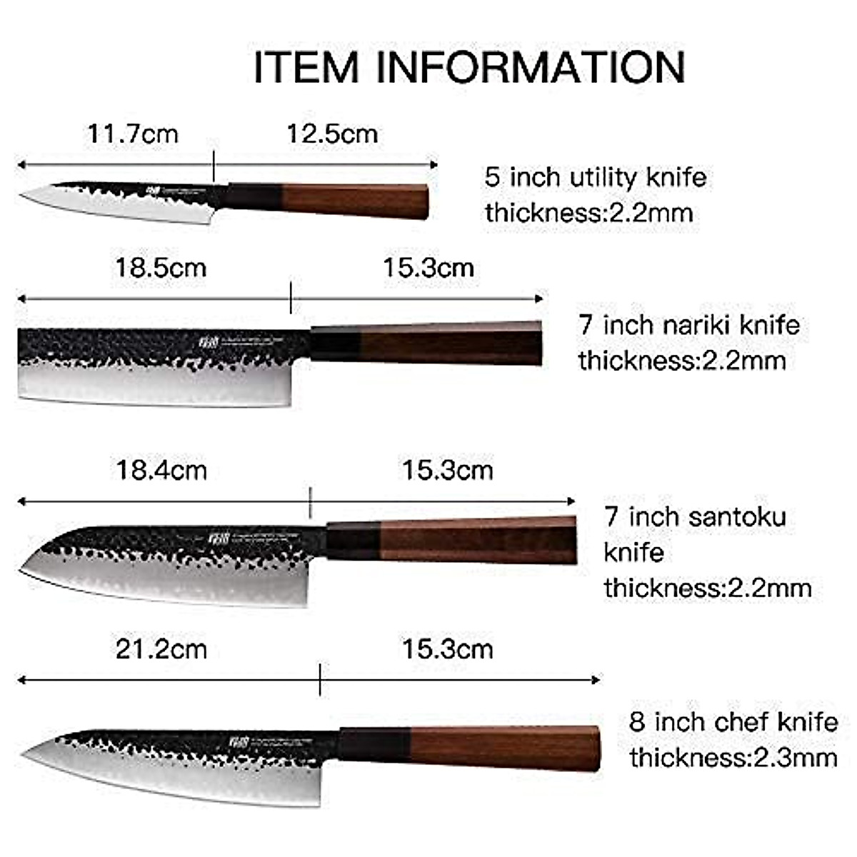 4pcs in one Kitchen Knife Set with Teak Wood Magnetic Knife Block by Findking-Dynasty series-3 layer 9CR18MOV Clad Steel W/Octagon Handle Knife Set