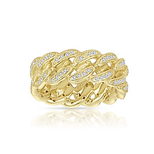 NYC Sterling Women's Sterling Silver Cubic Zirconia Curb Link Ring (gold-plated-silver, 9)