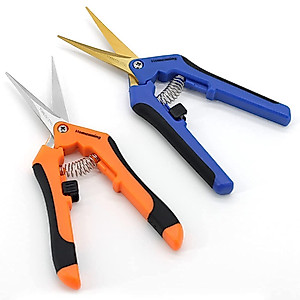 HOMEANING Gardening Shears Combination Set, Blades Gardening Hand Pruning Snips Titanium Coated Precision Bonsai Pruning Shears, Convenient and Efficient Flower Cutters 2PCS (Blue, Orange)