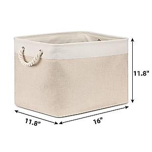 Bidtakay Beige Storage Basket Large Fabric Cloth Baskets [2-Pack] Tall Rectangular Shelf Baskets 16X11.8X11.8 in Canvas Collapsible Storage Bins with Handles for Organizing Living Room(White&Beige)