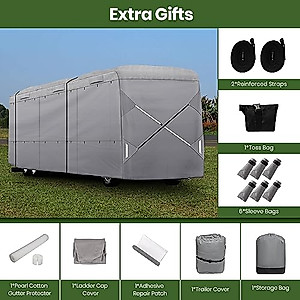 XGear Outdoors Class A RV Cover Windproof Upgraded fits 30' - 33' RV Motorhome, Extra-Thick 5 Layers Anti-UV Top Panel, Rip-Stop with 2PCS Extra Straps (Fits 30' - 33'/ W Tire Covers)