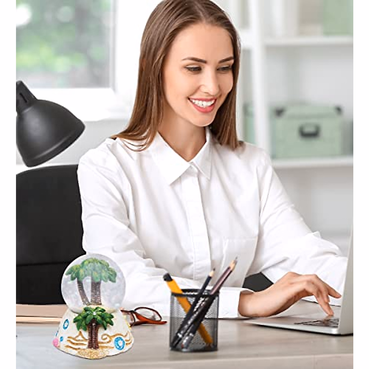 COTA Global Palm Tree Stone Snow Globe - Sparkly Water Globe Figurine with Sparkling Glitter, Collectible Novelty Ornament for Home Decor, for Birthdays, Christmas and Valentine's Day